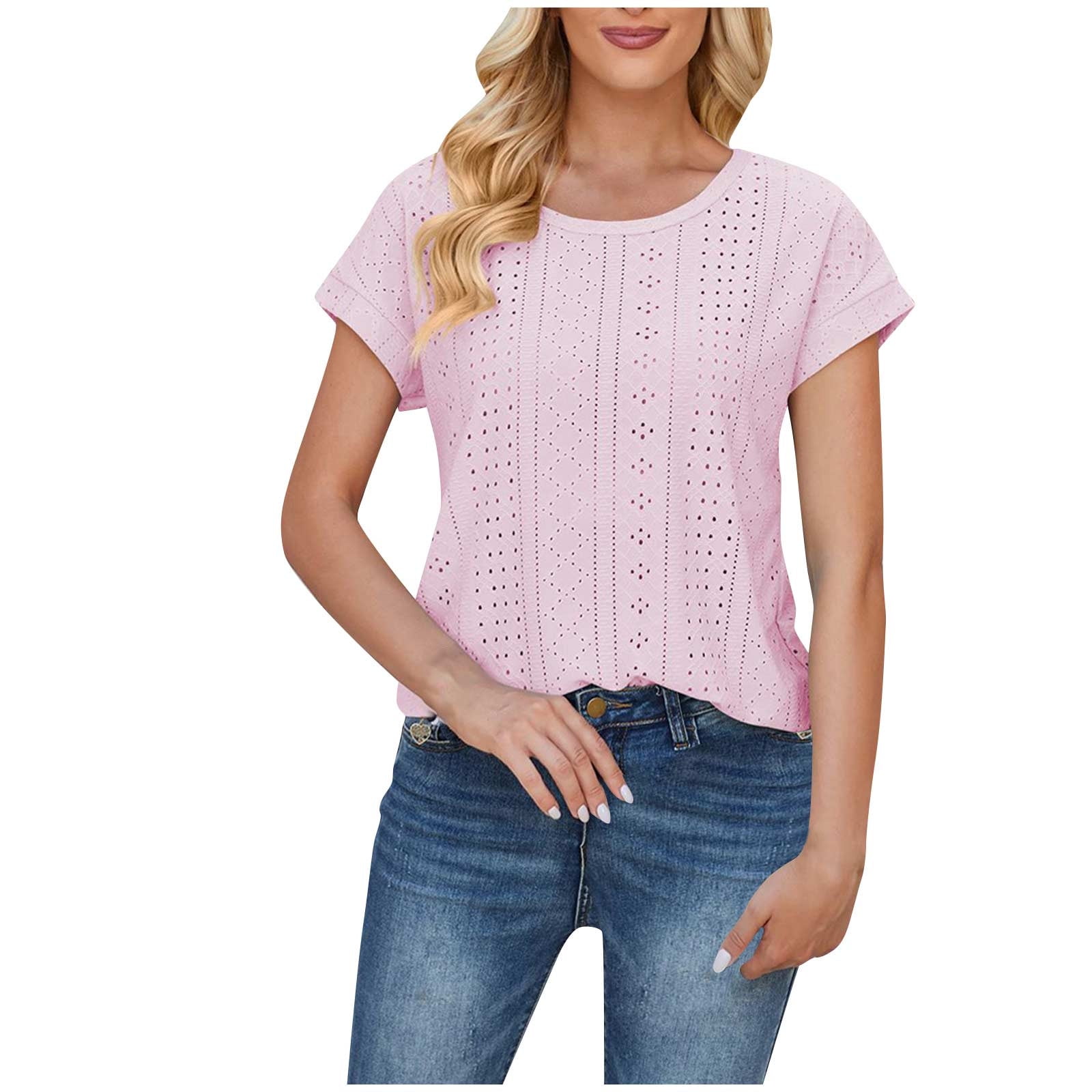 Click here for Aherbiu Boho Tops For Women Eyelet Short Sleeve Cr... prices
