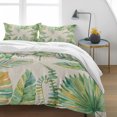 4 Piece Duvet Cover Set Cal king, Tropical Monstera Leaves on Linen ...