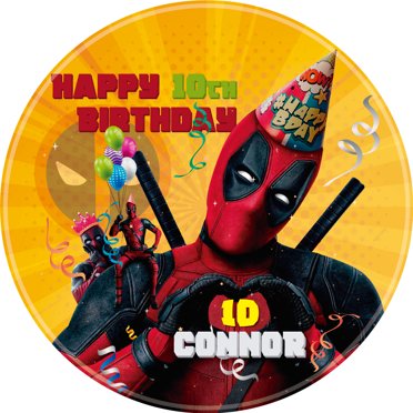 Happy Birthday Edible Cake Topper- (DEADPOOL Party Fun)-8" Round ...