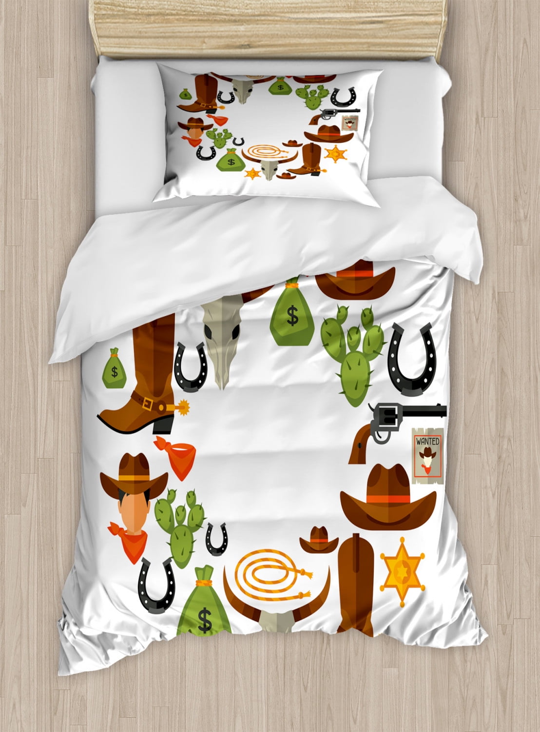 Rodeo Duvet Cover Set Twin Size, Vintage Wild West Theme with Cowboy ...