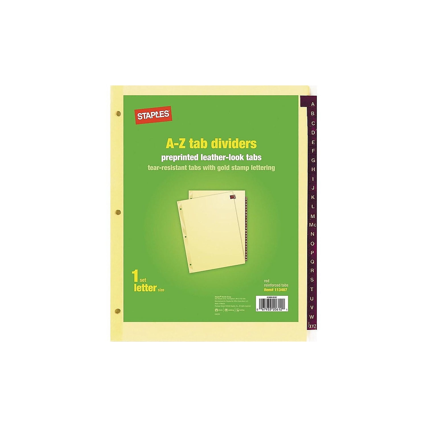 Staples Preprinted A-Z Leather Dividers 25-Tab Red (13498/11323) 113407 ...