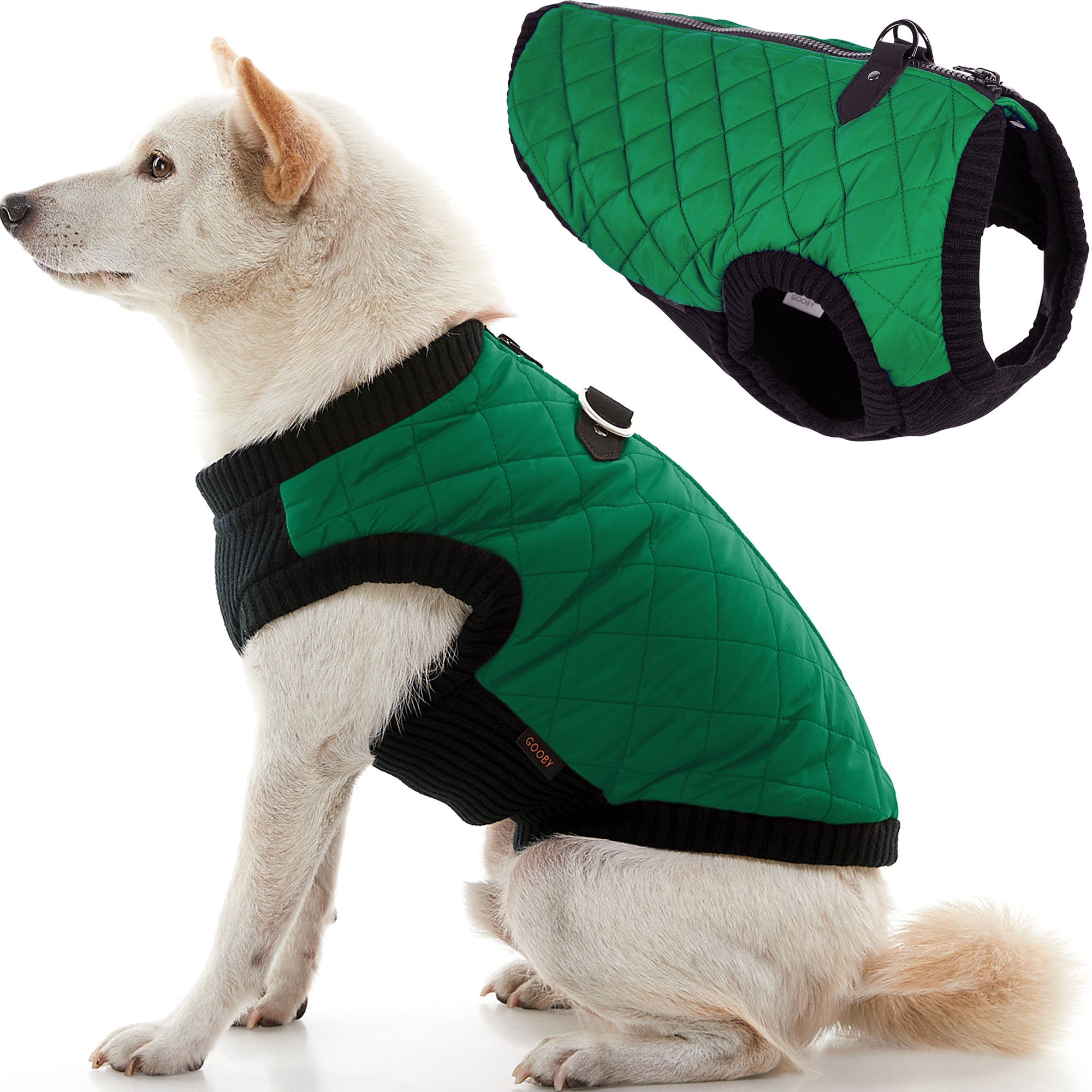 Gooby Fashion Vest - Green, X-Large - Quilted Bomber Jacket with Leash ...