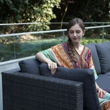 RADIATA 6 Pcs Outdoor Furniture with Fire Pit Table Wicker Sofa Dark ...