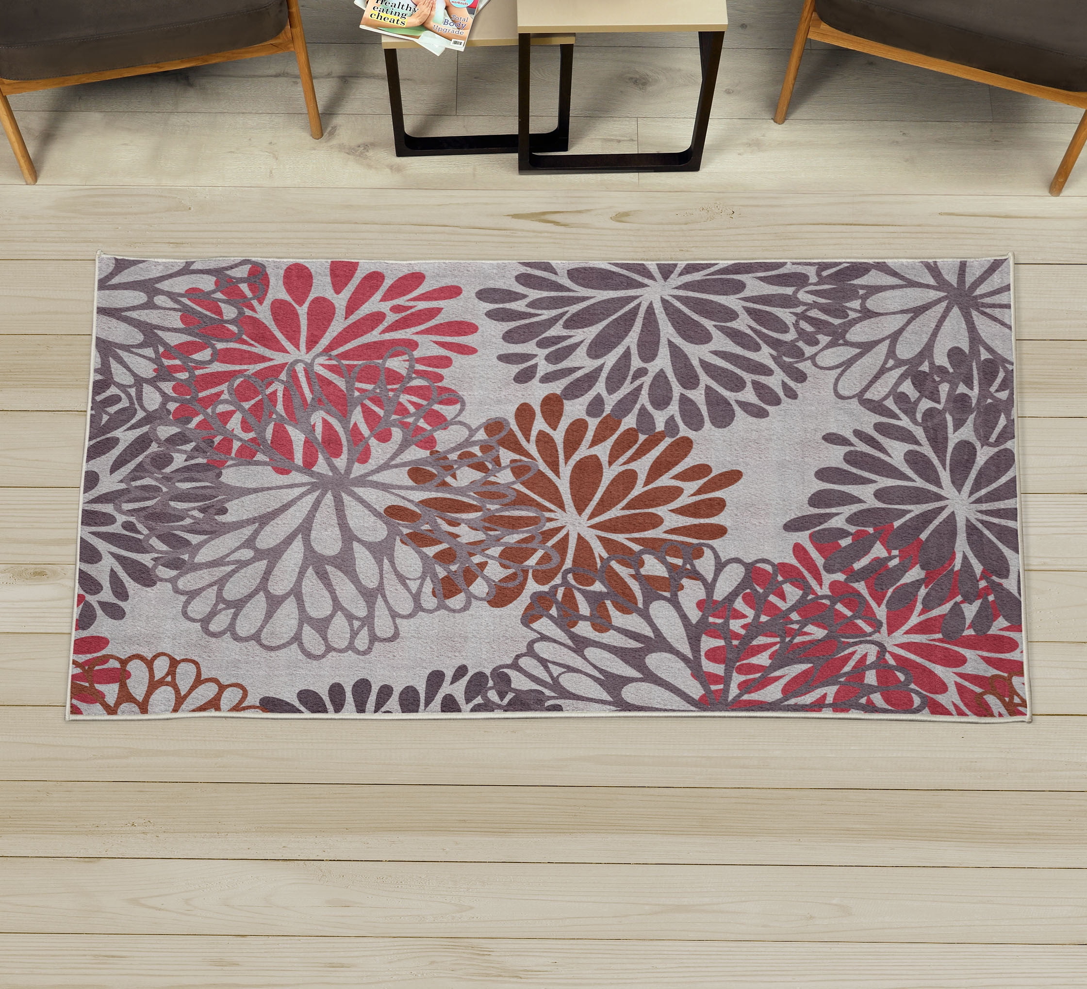 Flower Decorative Rug, Modern Dahlia Inspired Petals Blossom Abstract ...