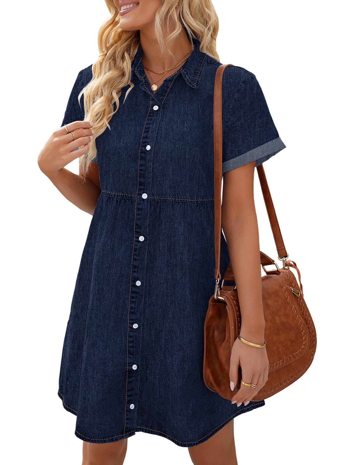 LookbookStore Casual Denim Short Dress for Women Summer Rolled Short ...
