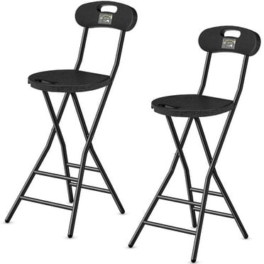 Mainstays Indoor Metal Folding Stool with Slat Back and Microfiber Seat ...