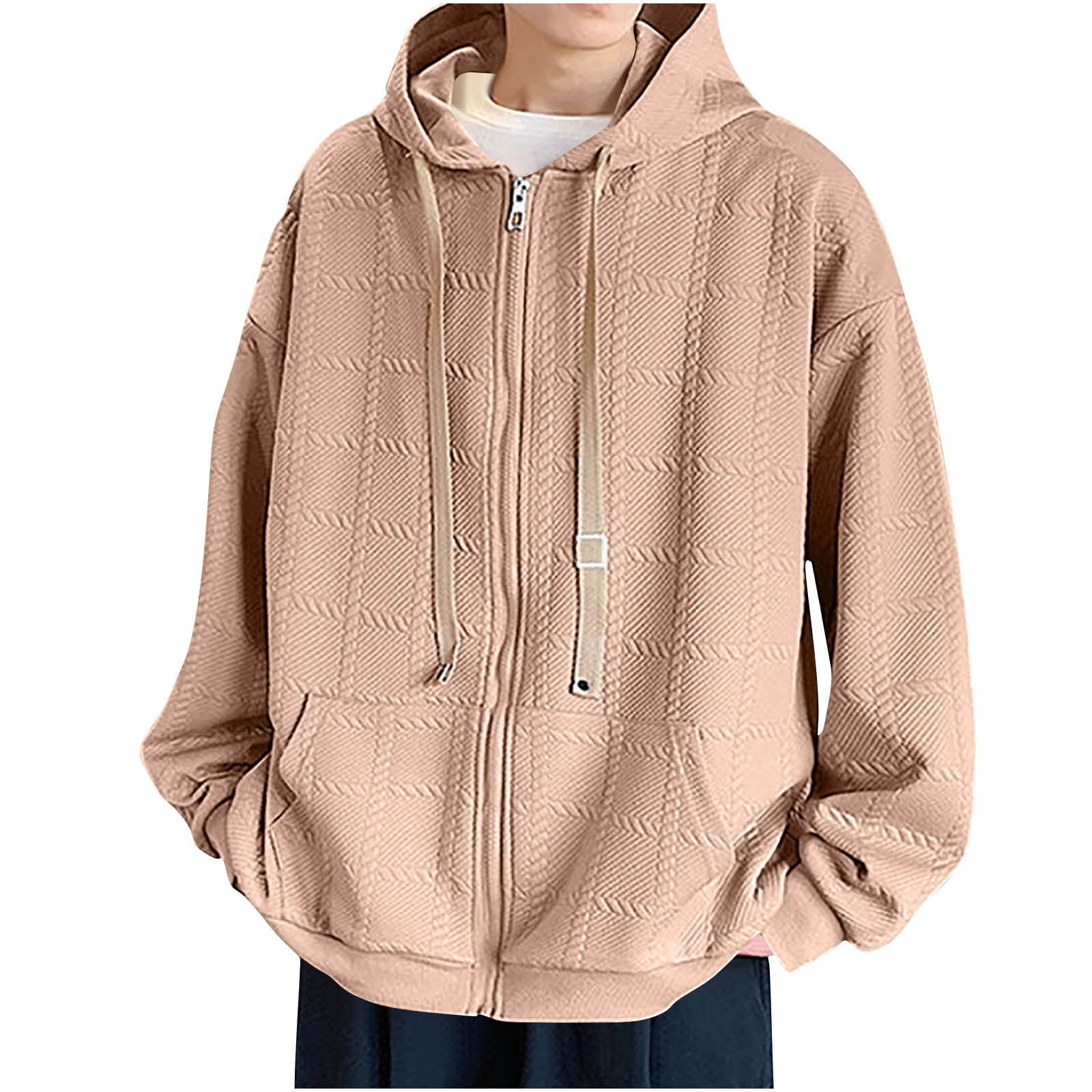 Lovzfmll Men's Retro Hoodie Patterned Zip Up Pockets Long Sleeve Coffee ...