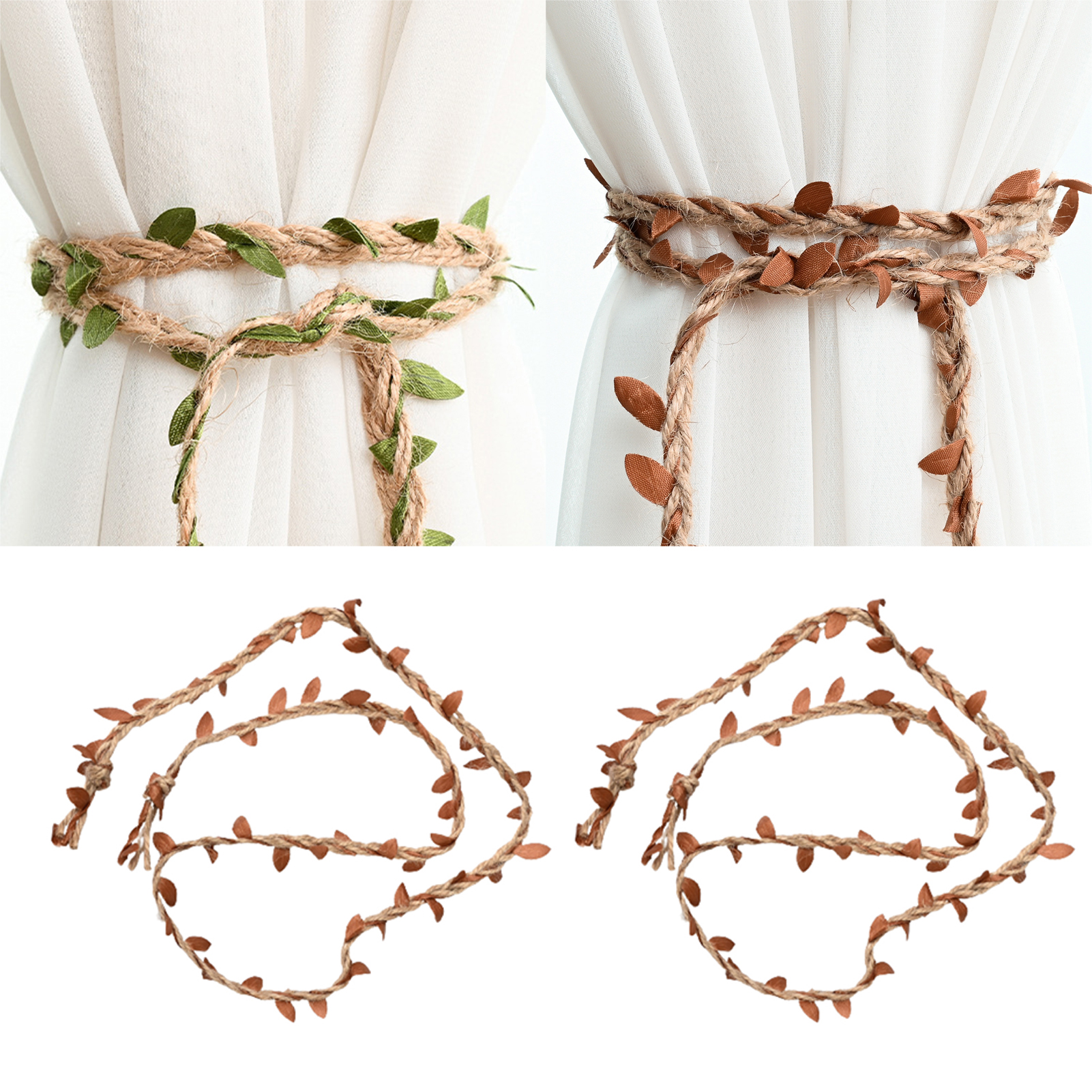 Walbest 2-pack Curtain Tiebacks Rustic Natural Linen Rope Tear ...
