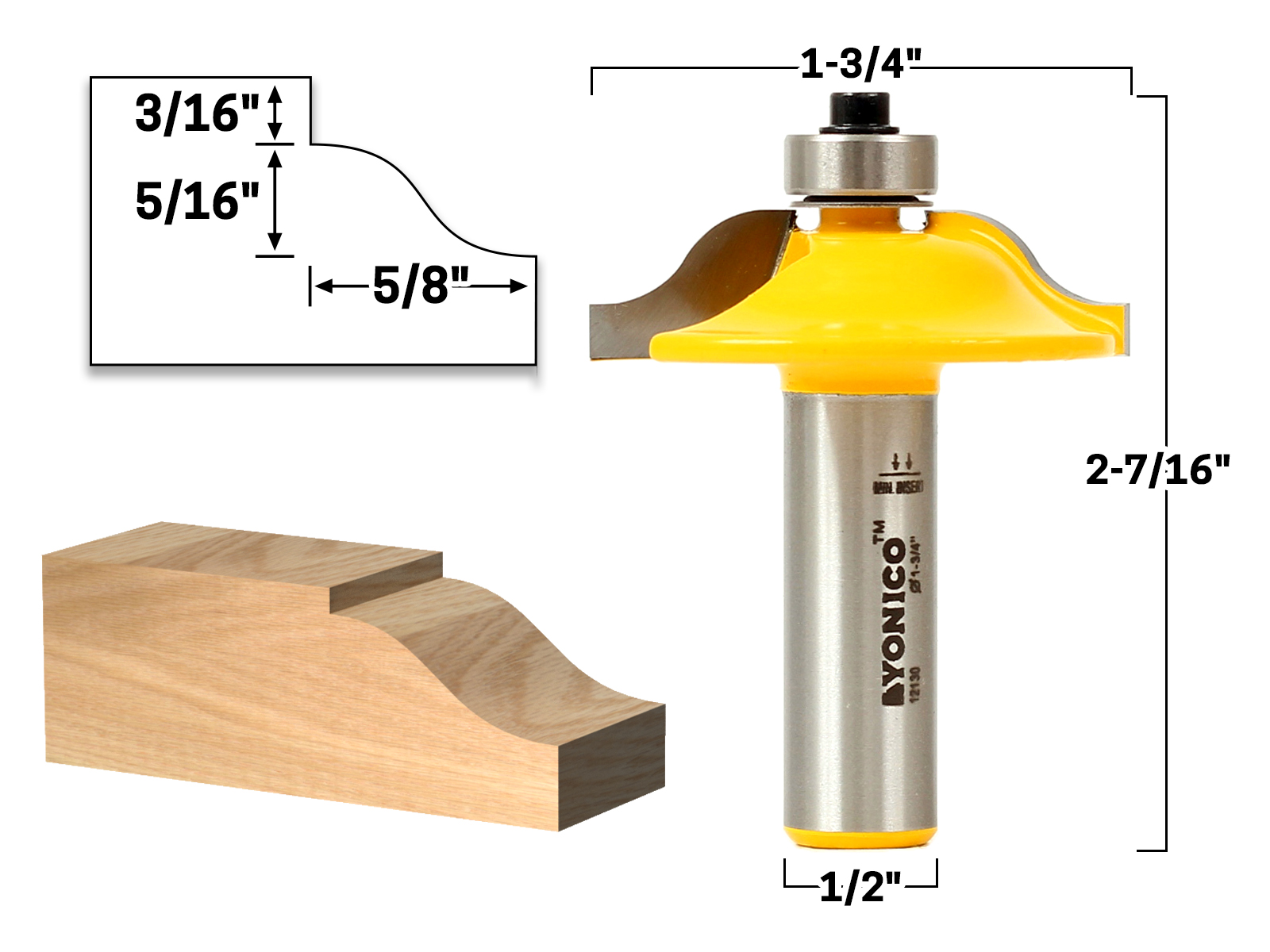 Yonico 3 Bit Raised Panel Cabinet Door Router Bit Set- Bevel- 1/2 ...