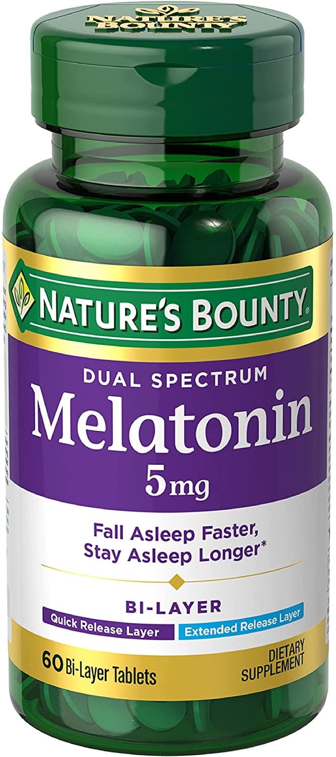 Nature's Bounty Dual Spectrum Bi-Layer Melatonin 5mg Tablets, 60 Count ...