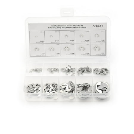 YDJKET Stainless Steel E-Clip Ring, 120 Pcs External Retaining Ring ...