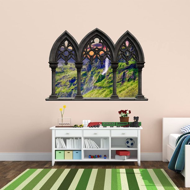 VWAQ - Castle Window Decals for Walls Nature Peel and Stick Mural Wall ...