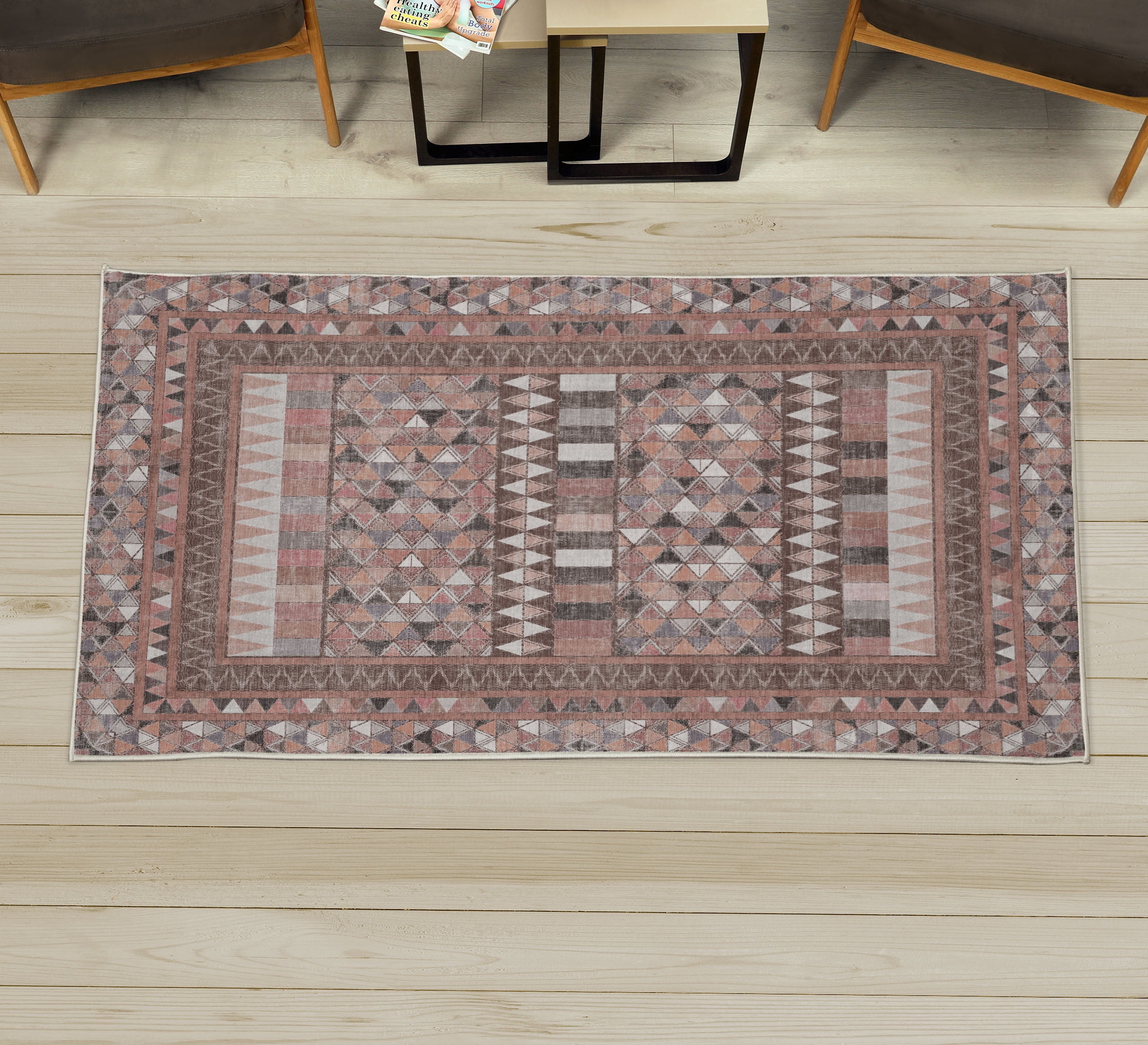 Geometric Decorative Rug, Colorful Triangles and Wavy Lines Modern Look ...