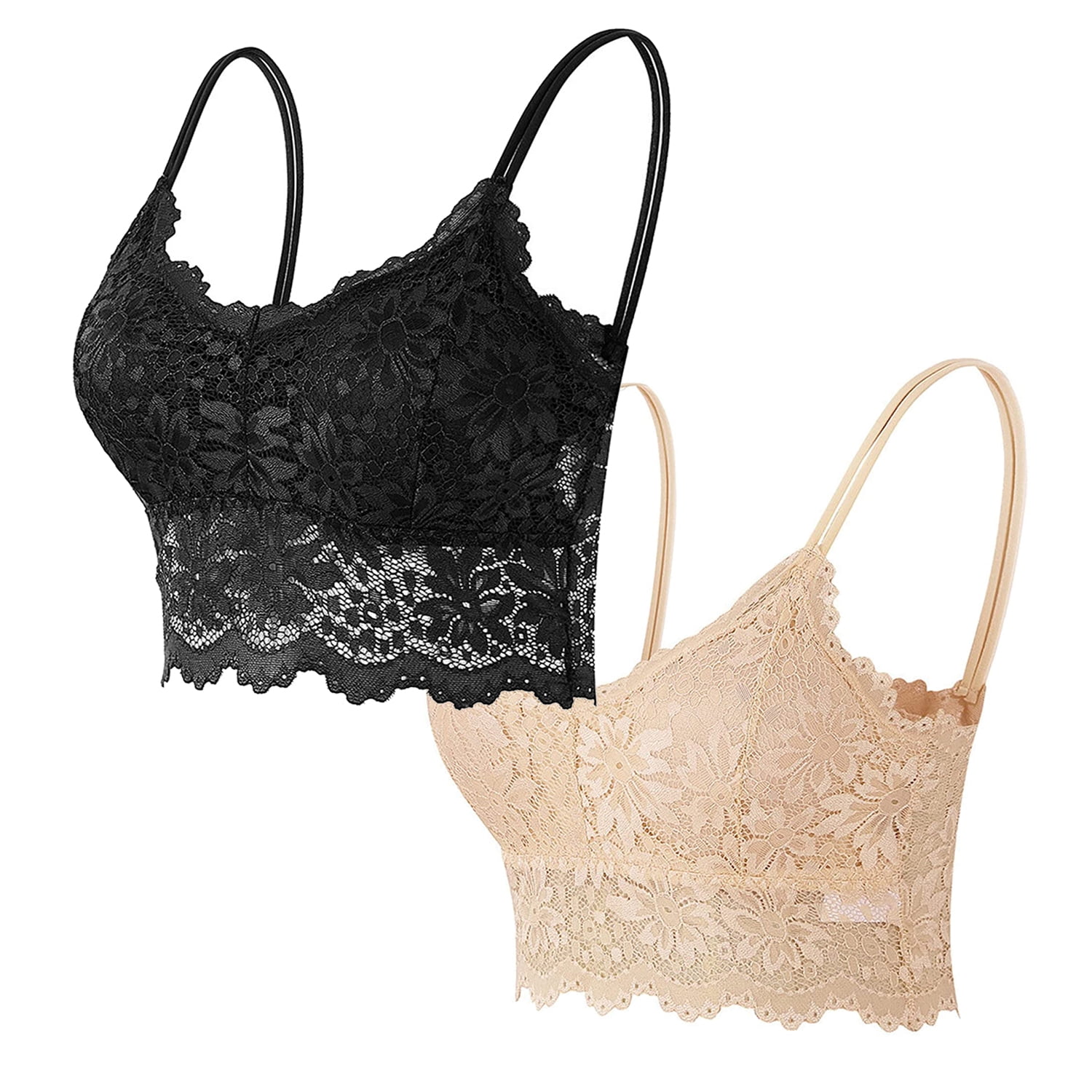 2 Pack Lace Bralette for Women Padded No Underwire Bandeau Bra with ...
