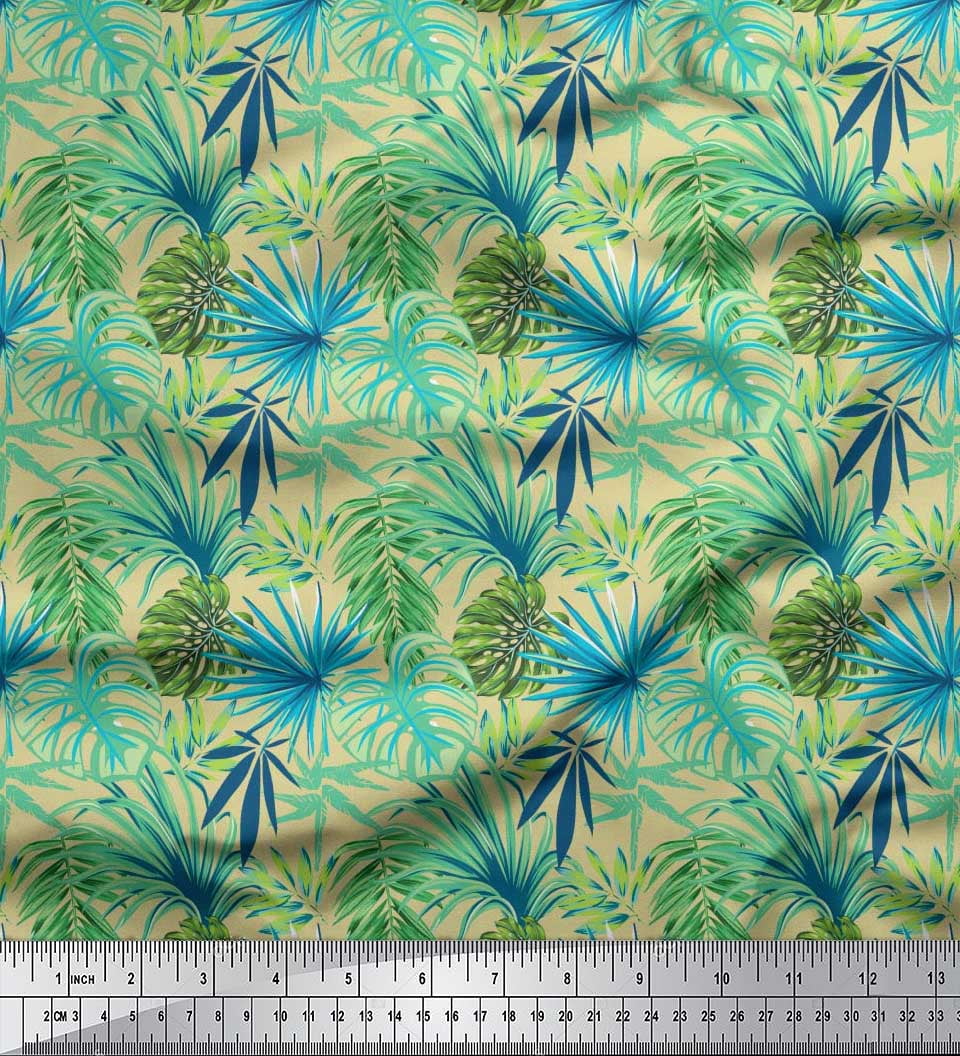 Soimoi Satin Silk Fabric Tropical Leaves Print Fabric by Yard 42 Inch ...