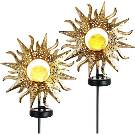 2 Pieces Outdoor Solar Lights Garden Crystal Glass Globe Waterproof ...