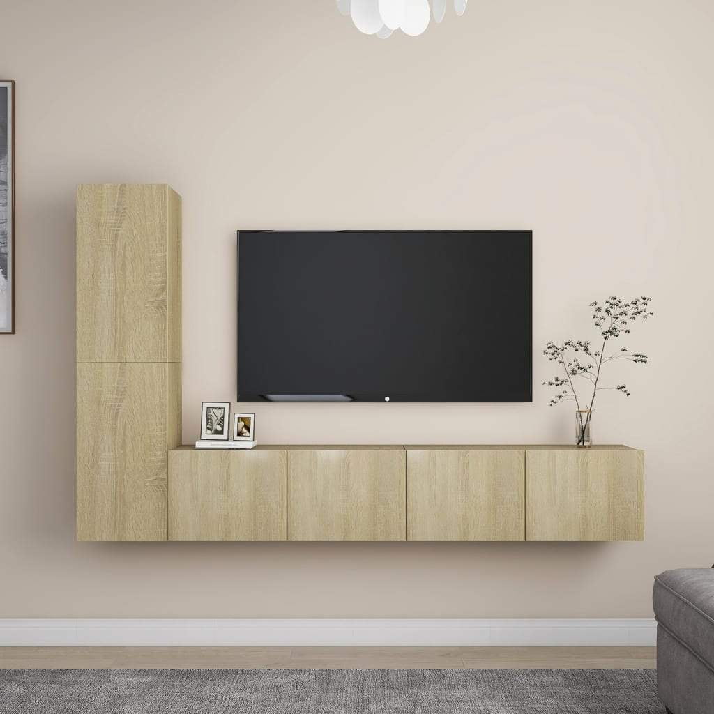 vidaXL TV Cabinet Set 4 Piece Chipboard Hifi Cabinet Multi Colours 31.5 ...