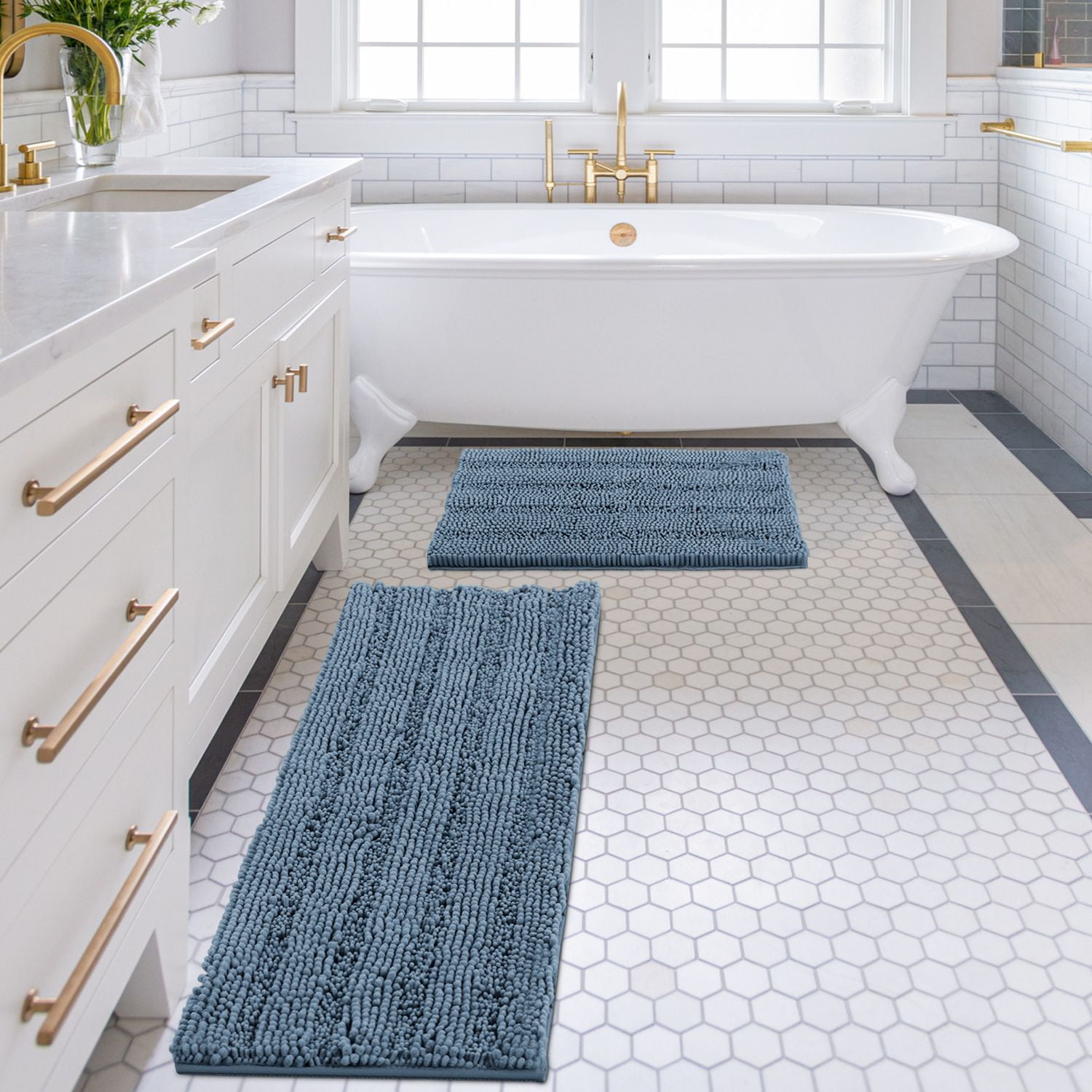 H.VERSAILTEX Chenille Bath Mats Non Slip Absorbent Bath Rugs, 47" x 17 ...