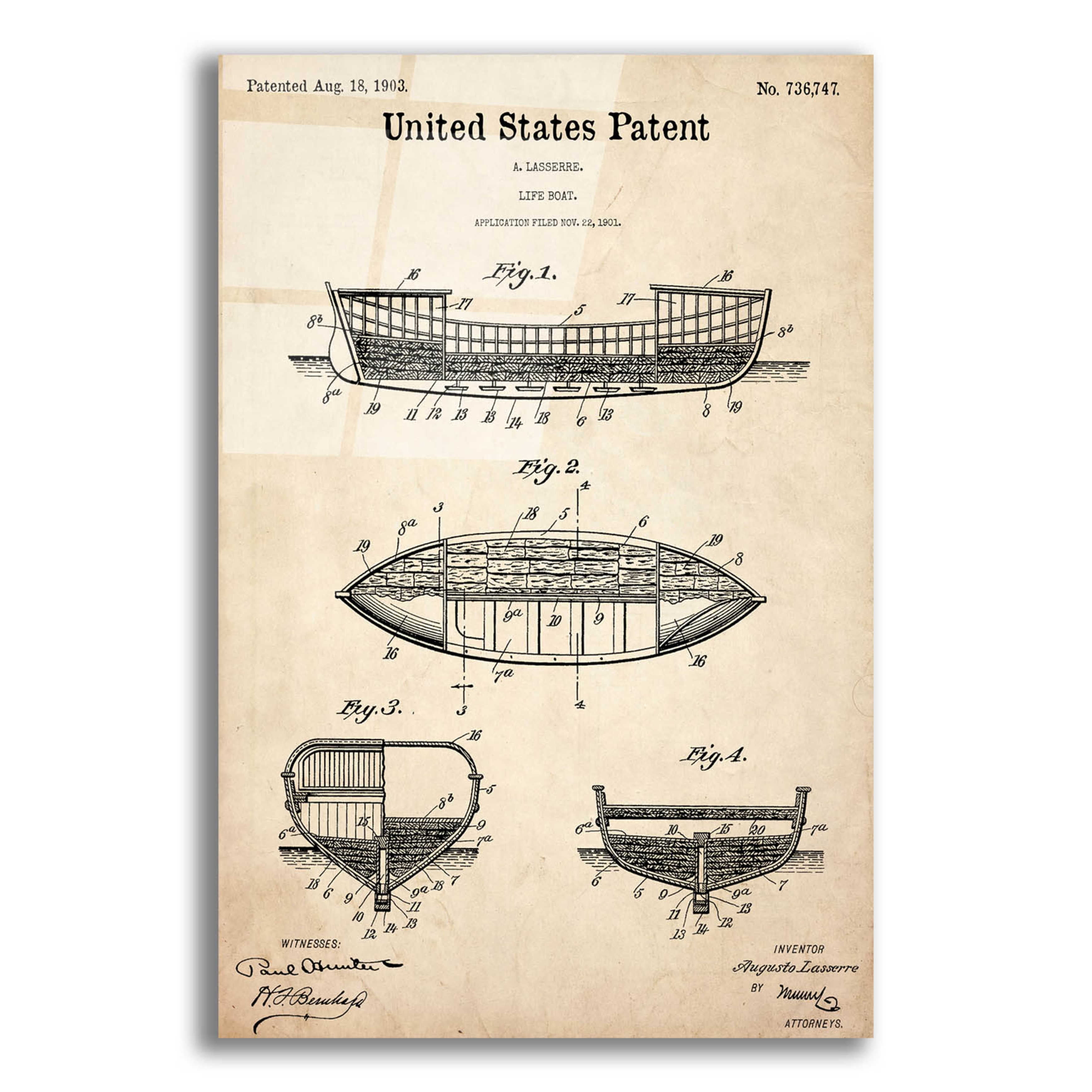 Epic Art 'Lifeboat Blueprint Patent Parchment,' Acrylic Glass Wall Art ...