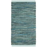 SAFAVIEH Rag Candis Striped Cotton Area Rug, Turquoise/Multi, 4' x 4 ...