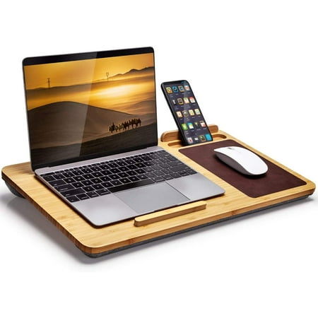 Lap Desk - Bamboo Laptop Lap Desk with with Vent Holes, Built in Mouse ...