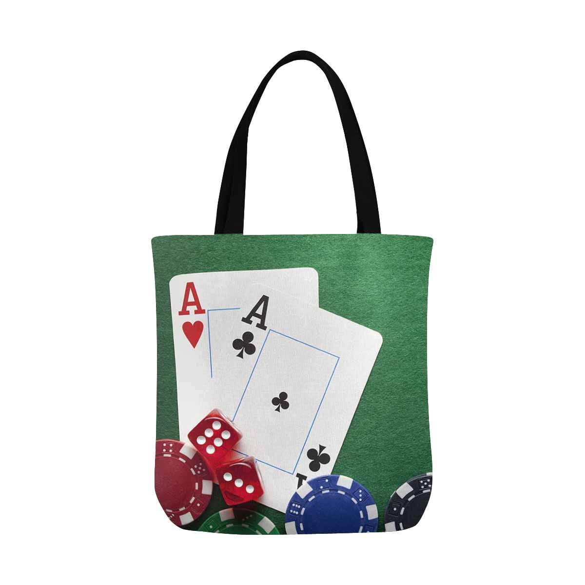 HATIART Playing Cards Poker Chips and Dices on Green Table Canvas Tote ...