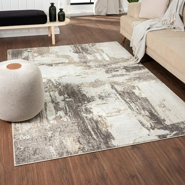 Luxe Weavers Distressed Abstract Beige 9x12 Area Rug, Stain-Resistant ...