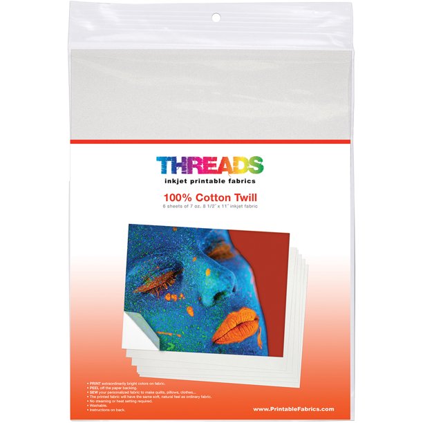 THREADS Inkjet Printable Fabric Sheets 8.5"X11" 6/Pkg-100% Cotton Twill ...