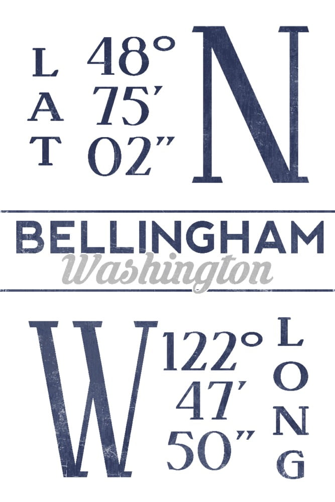 Bellingham, Washington, Latitude and Longitude (Blue) (16x24 Giclee ...