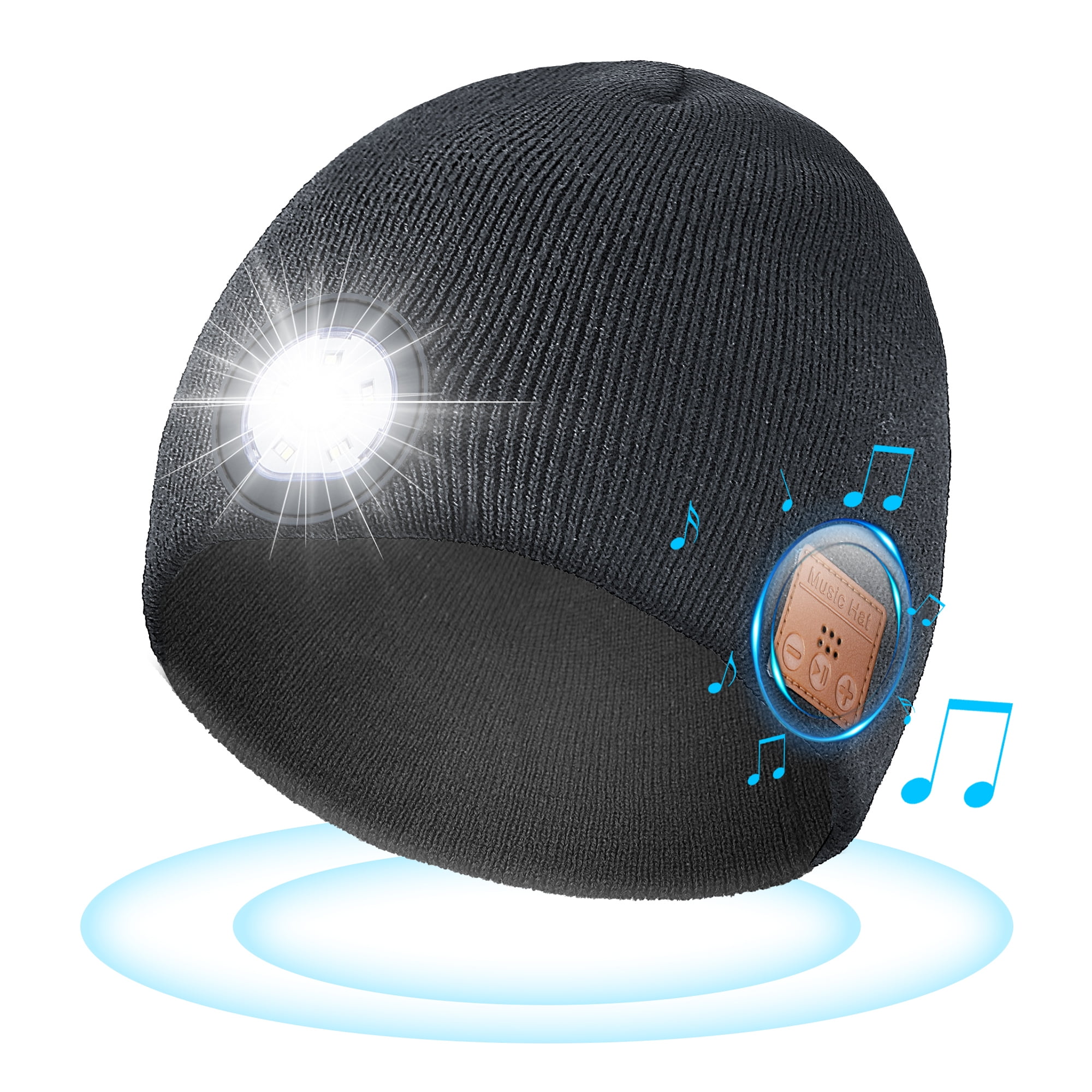 Bluetooth Beanie with Light, Peatop Unisex Beanie Hat with 5 Led ...