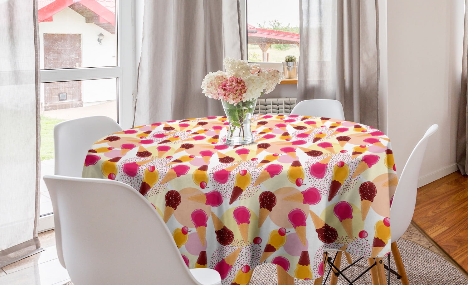 Ice Cream Round Tablecloth, Taste of Summer Theme Chocolate and Fruity ...
