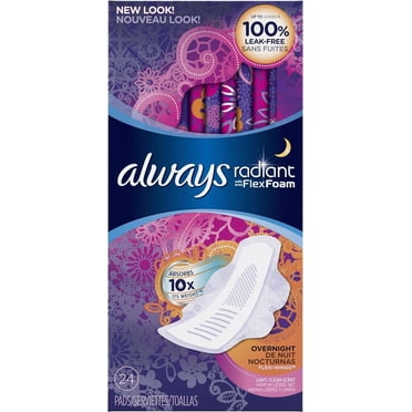 Always Radiant Pads with Wings, Regular, Scented, 32 Count - Walmart.com