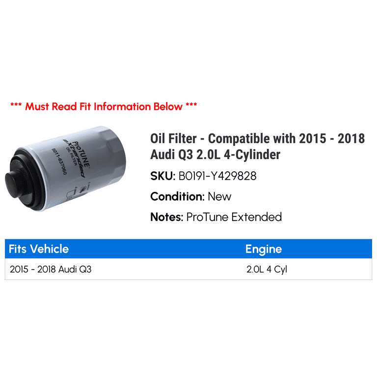 Oil Filter Compatible with 2015 2018 Audi Q3 2.0L 4 Cylinder 2016 2017