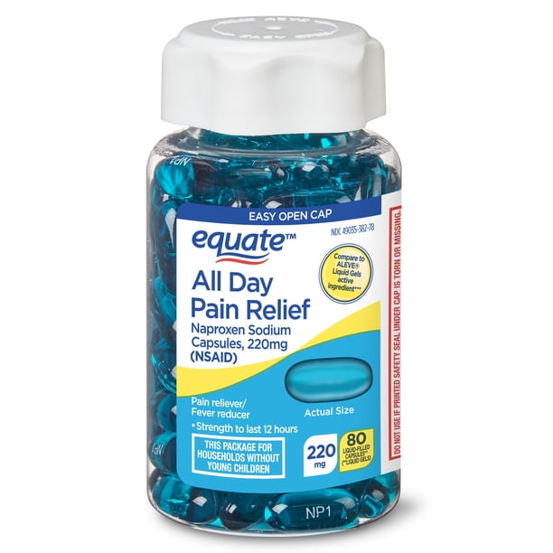 Equate Naproxen Sodium All Day Pain Relief Liquid Gels, 220 mg, 80 ...
