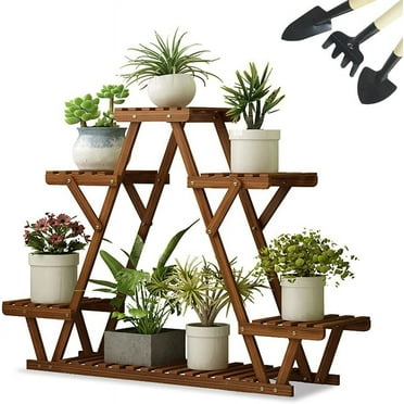 Costway Outdoor and Indoor Wooden Plant Flower Display Stand 6 Wood ...