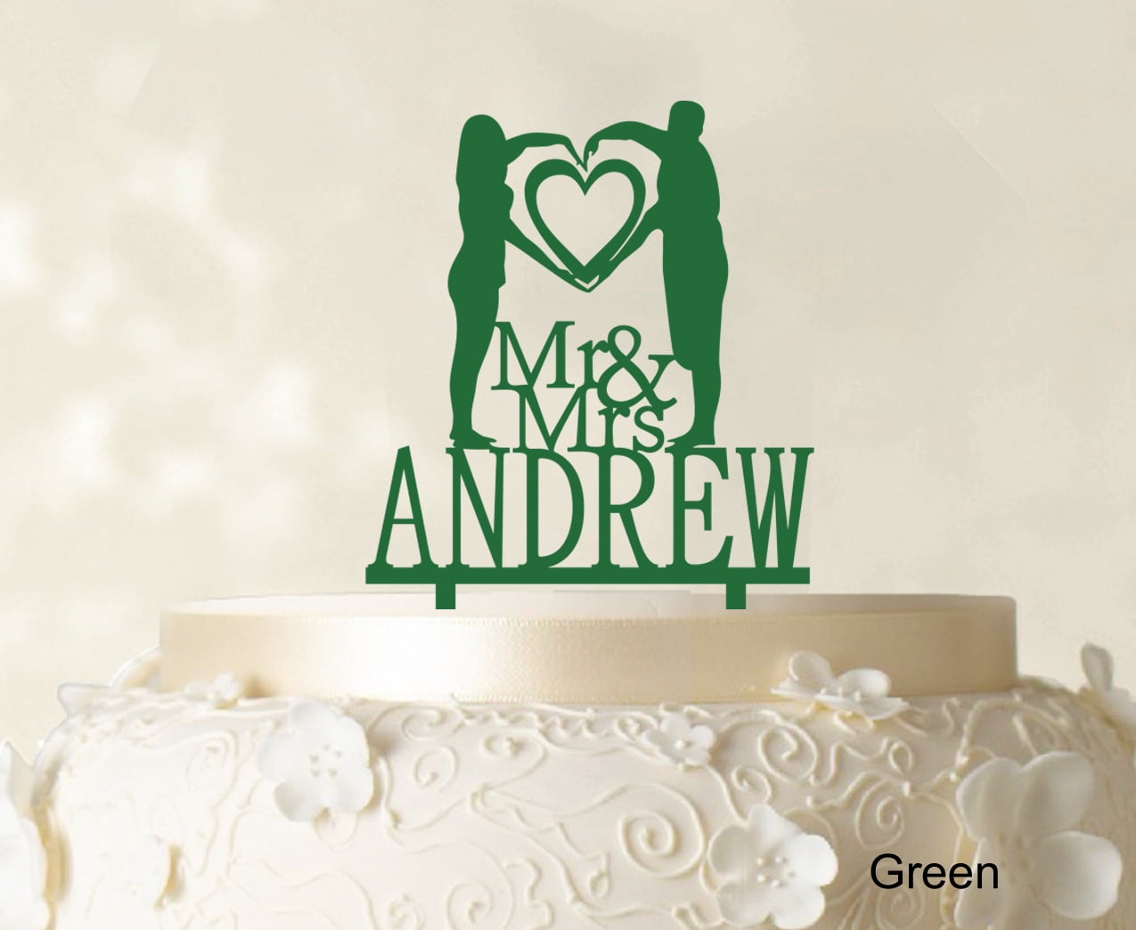 "Mr & Mrs Wedding Cake Topper Personalized Green Cake Topper Color ...