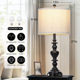 Cinkeda Farmhouse Table Lamp Set of 2 with USB A+C Port AC Outlet for ...