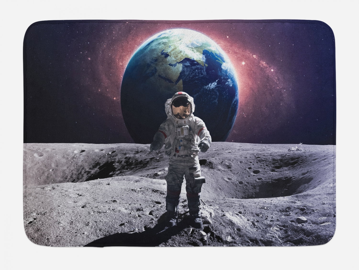 Space Bath Mat, Brave Astronaut at the Spacewalk on the Moon Surface ...