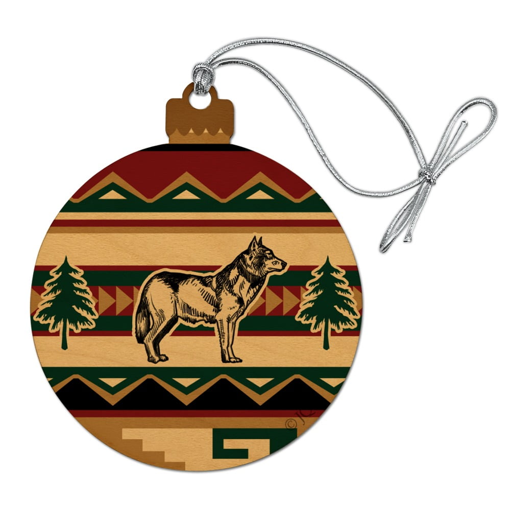 Wolf Wolves Southwestern Native American Red Green Pattern Wood ...