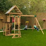 KidKraft Lawnmeadow Wooden Outdoor Swing Set with Slide and Monkey Bars - Walmart.com