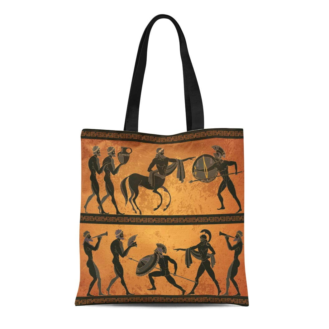 SIDONKU Canvas Tote Bag Ancient Greece Scene Black Figure Pottery Greek ...