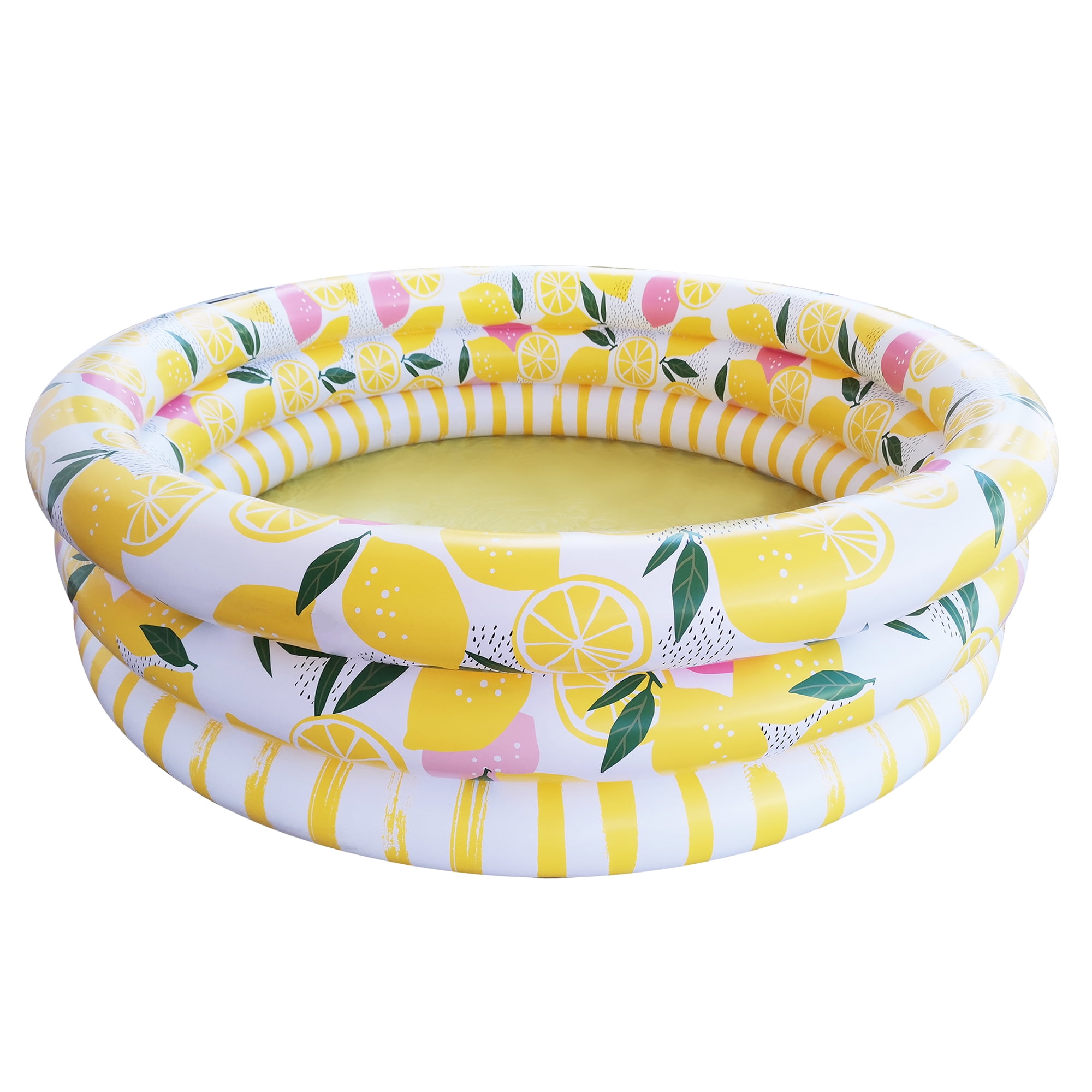 Summer Club Inflatable 5.5ft 3 Ring Adult Pool- Pink Lemonade Print ...
