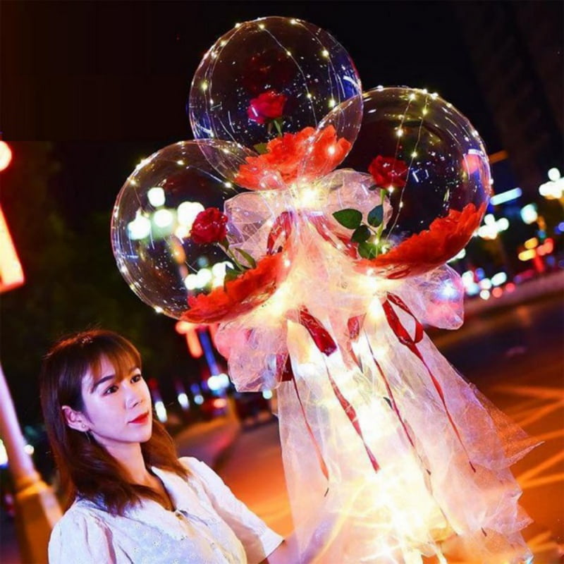 LED Luminous Balloon Rose Bouquet Transparent Bobo Ball Rose Valentines ...