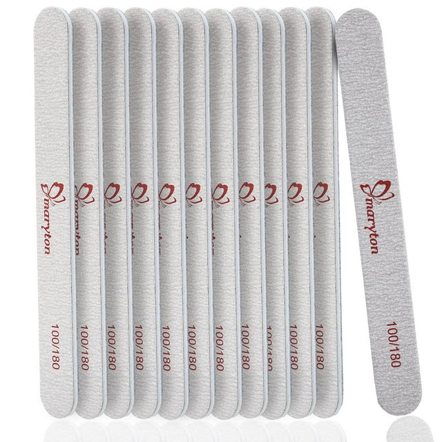 Maryton 12 Pcs Professional Double Sided Nail Files,100/180 Grits ...