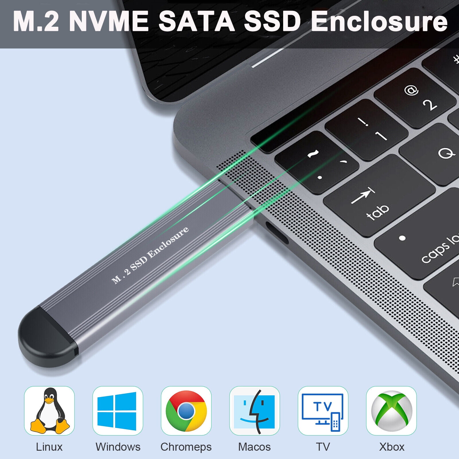 Grey NVME M.2 SATA SSD USB 3.2 Enclosure Converter External Drive Case ...