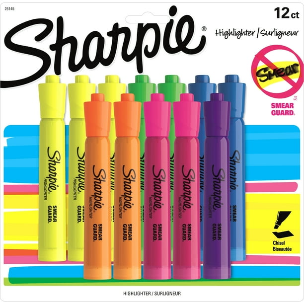 Sharpie Tank Style Highlighters Chisel Tip Assorted Fluorescent 12