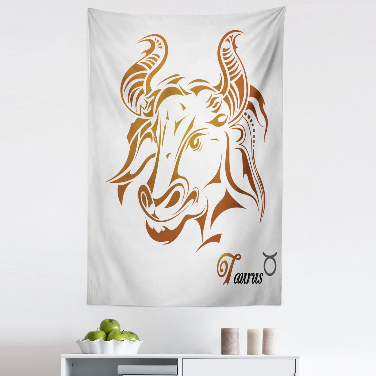 Zodiac Taurus Tapestry, Animal Face with and Design Horoscope Style Art ...