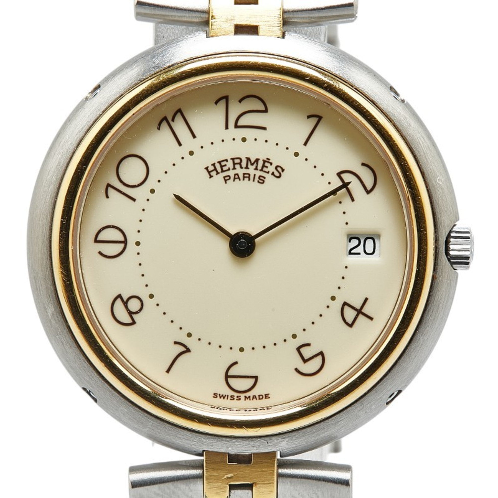 Pre-Owned Hermes Profile Watch Quartz White Dial Stainless Steel Men's ...