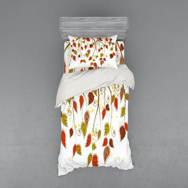 Autumn Duvet Cover Set, Branches with Fall Leaves Seasonal Colors ...