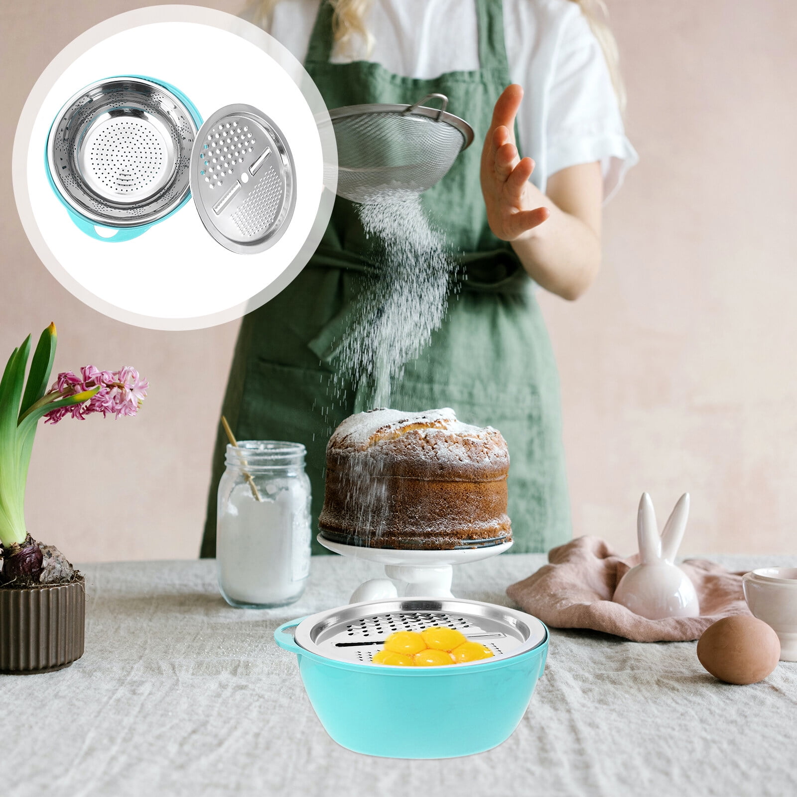 1 Set Manual Stainless Steel Strainer Rice Washing Basin Filter Fruit ...